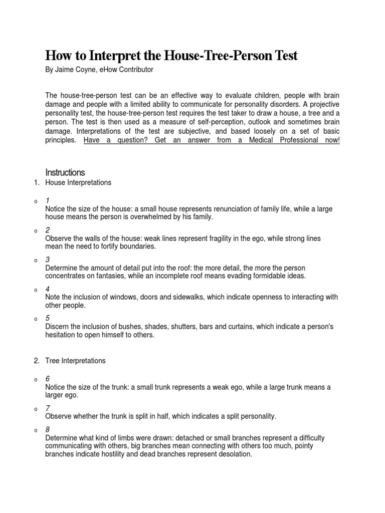 How To Interpret The House-Tree-Person Test: Instructions | PDF ...