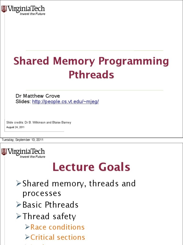 Pthreads Slides Cover Shared Memory Programming and Threading Techniques | PDF | Thread ...