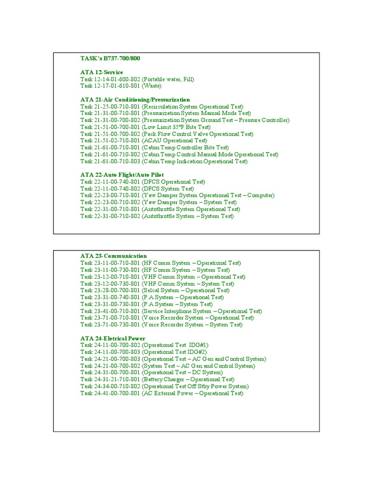 B737-700/800 Maintenance Task Cards | PDF