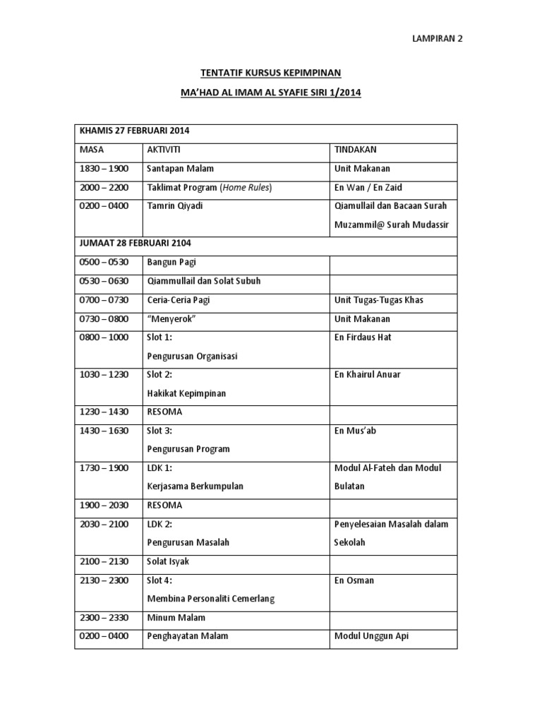 Contoh Tentatif Kursus Kepimpinan | PDF