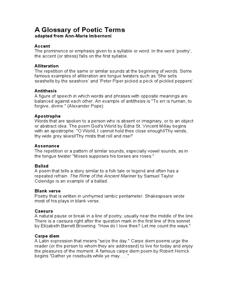 A Glossary of Poetic Terms | PDF | Metre (Poetry) | Poetry