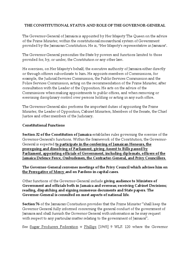 The Constitutional Status and Role of The Governor General | PDF ...