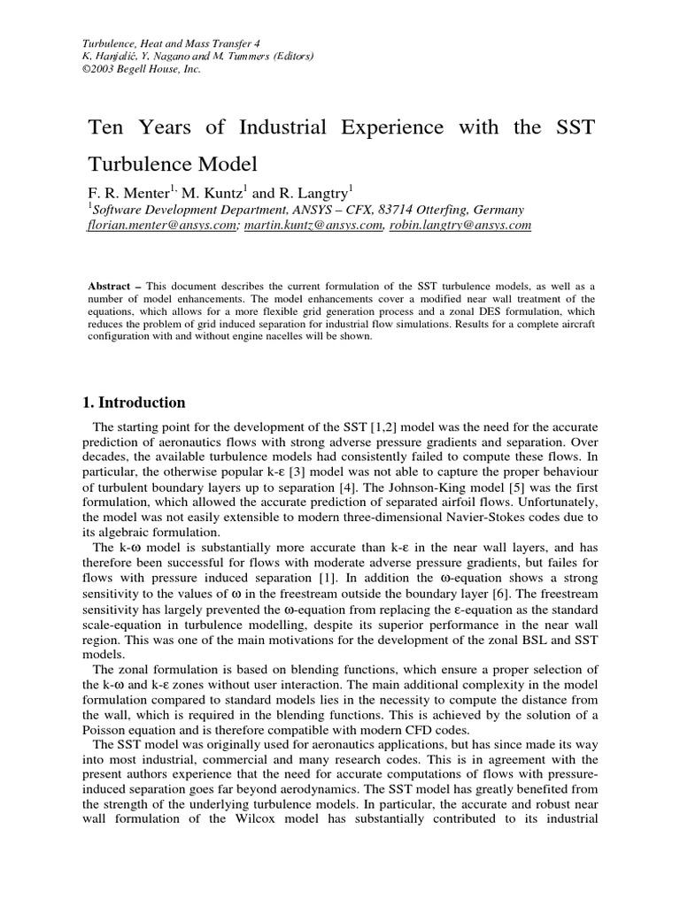 SST Turbulence Model | PDF | Boundary Layer | Computational Fluid Dynamics