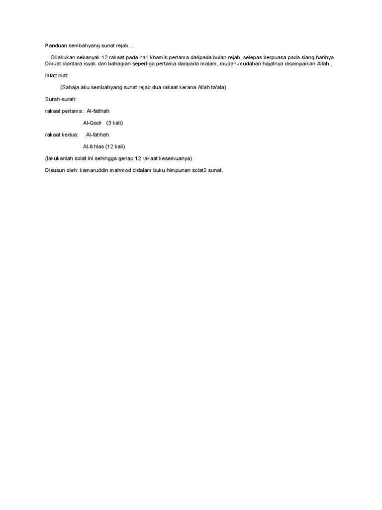 Panduan Sembahyang Sunat Rejab | PDF