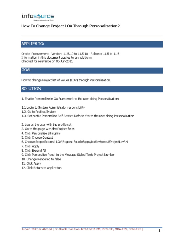Change Project LOV via Personalization | PDF
