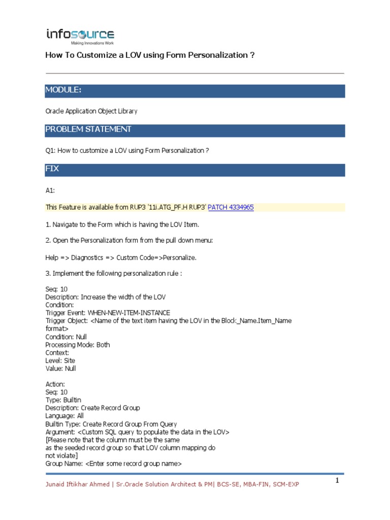 Customizing LOV with Form Personalization | PDF