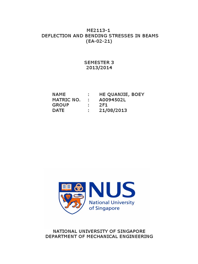C1 NUS Lab Report | PDF | Beam (Structure) | Stress (Mechanics)