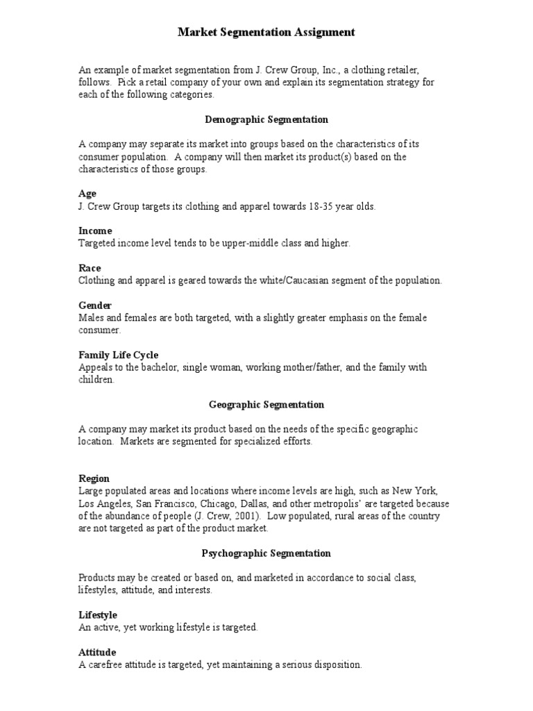 J. Crew Market Segmentation Analysis | PDF | J.Crew | Market Segmentation