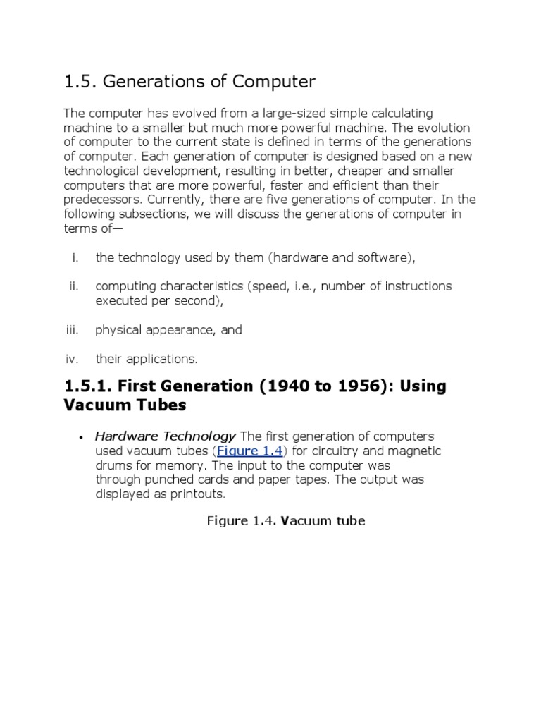 1.5. Generations of Computer: 1.5.1. First Generation (1940 To 1956 ...