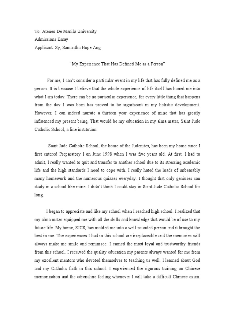 Ateneo Admission Essay | PDF | Further Education