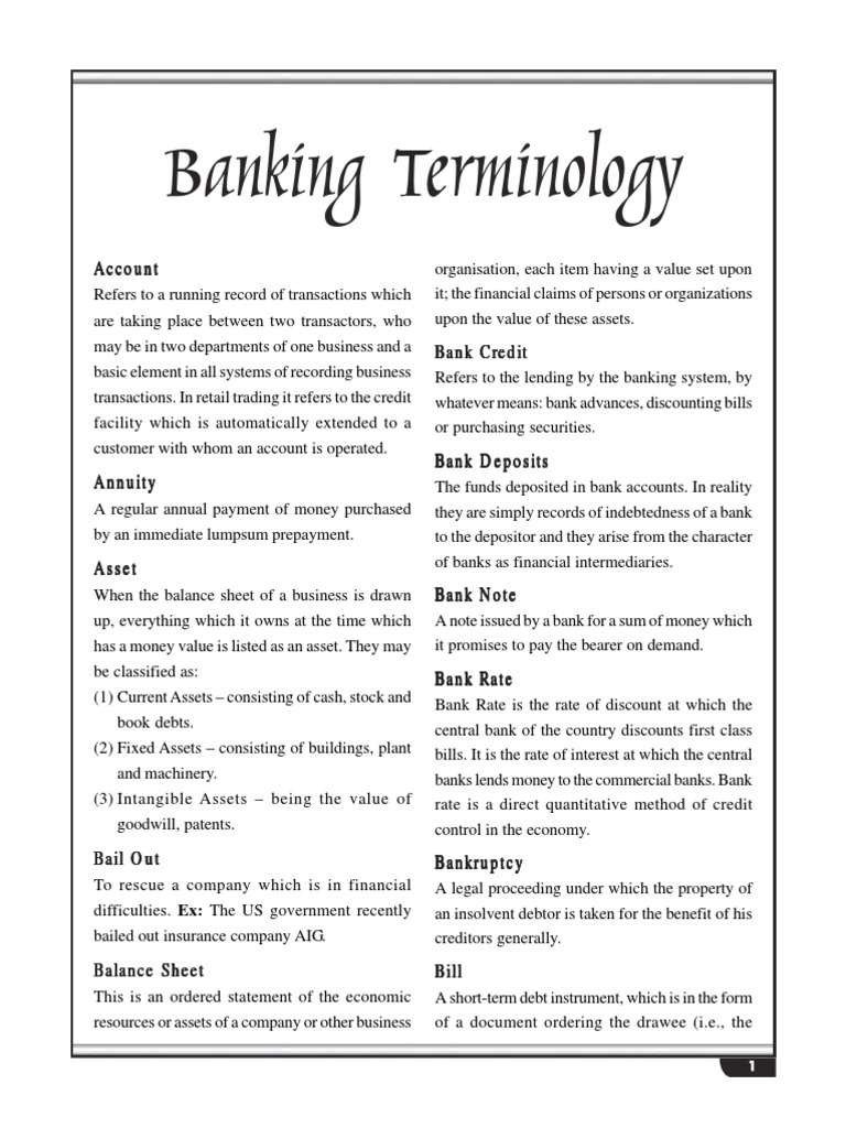 Banking Terminology PDF | PDF
