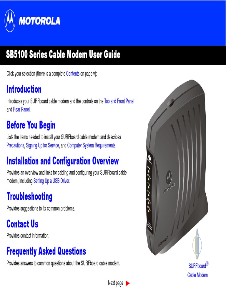 Motorola SB5100 Cable Modem Install Guide | PDF