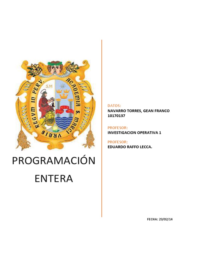 Programacion Entera | PDF | La investigación de operaciones | Métodos ...