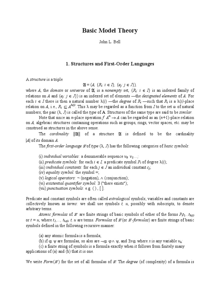 Basic Model Theory by J L Bell | PDF | Model Theory | First Order Logic