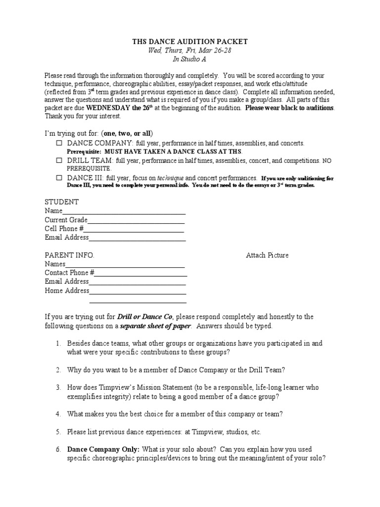 Ths Dance Audition Form 2014 | PDF | Audition | Leisure