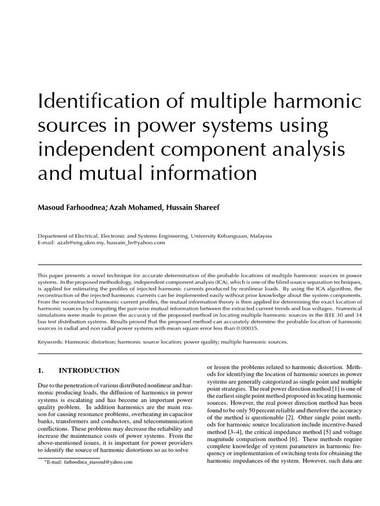 Identification of Multiple Harmonic Sources in Power Systems Using Independent Component ...