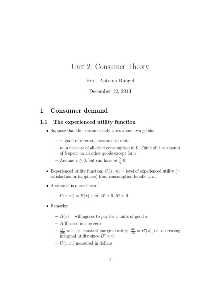 Unit 2: Consumer Theory | PDF | Demand Curve | Utility