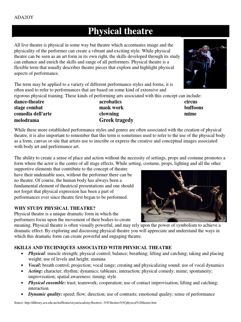 intro to physical theatre - student handout | Theatre | Performing Arts