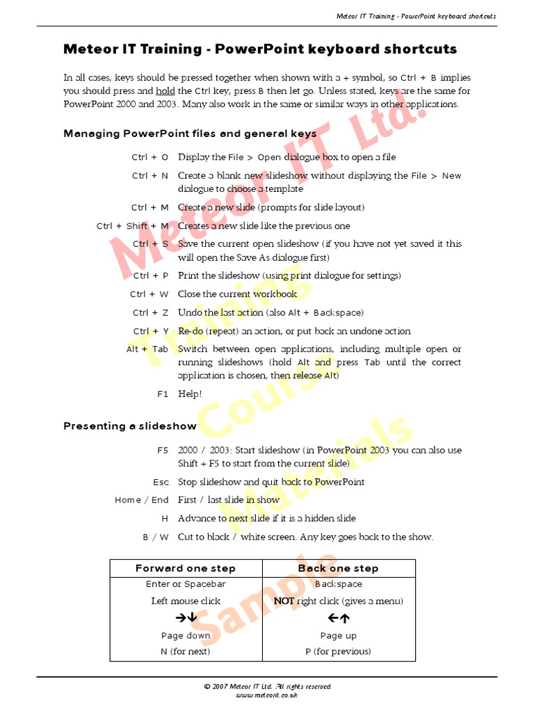 Microsoft PowerPoint Shortcut Keys Sample | PDF | Keyboard Shortcut ...