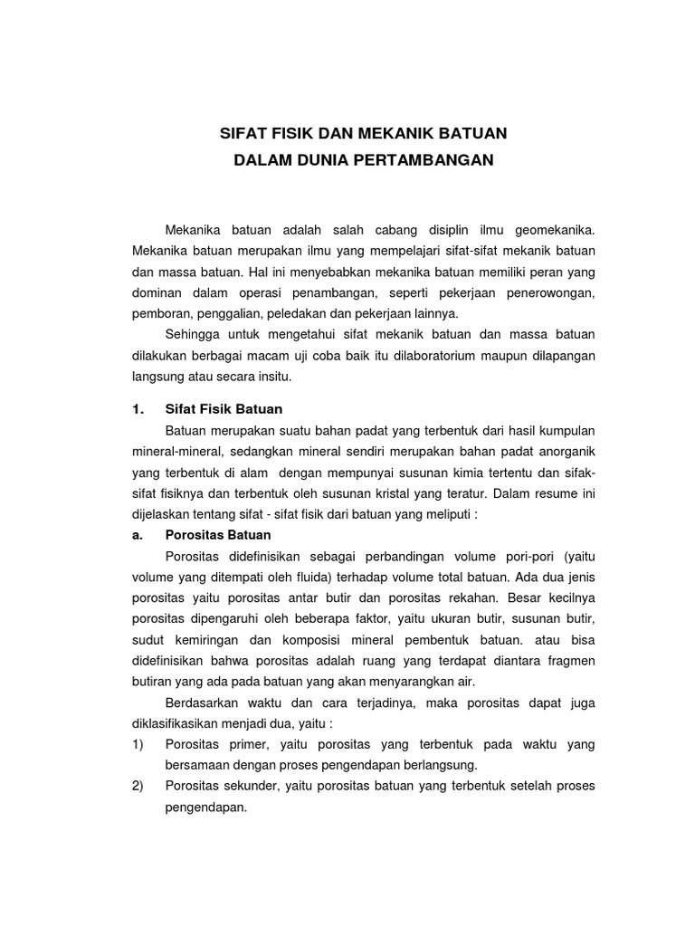 Sifat Fisik Dan Mekanik Batuan | PDF