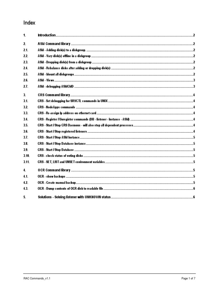 Oracle Rac Commands - v1 | PDF | Online And Offline | Oracle Database