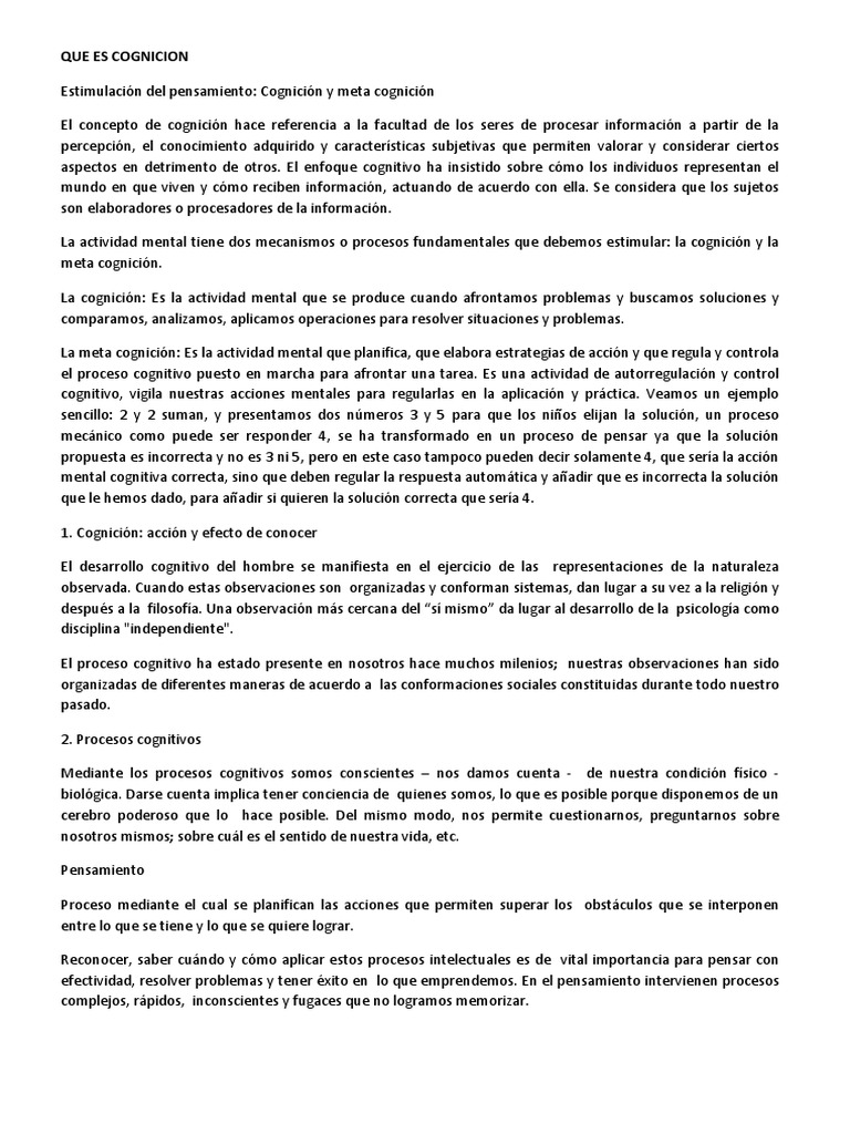 Que Es Cognicion | PDF | Sinapsis | Sicología