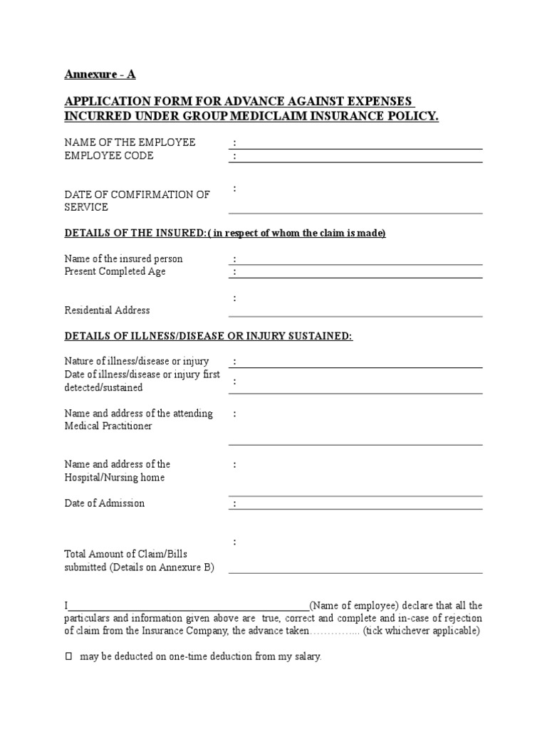 Advance Claim Form for Medical Expenses | PDF