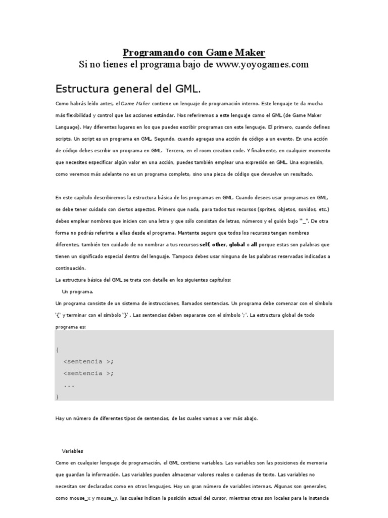 Introducción al GML en Game Maker | PDF | Lenguaje de programación ...