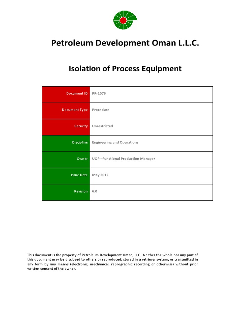 PR-1076 - Isolation of Process Equipment Procedure | PDF | Firefighting ...