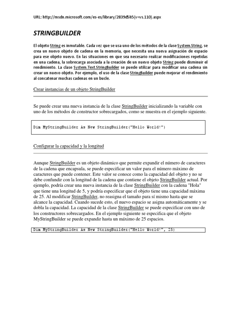 String Builder | PDF | Cadena (informática) | Clase (Programación ...