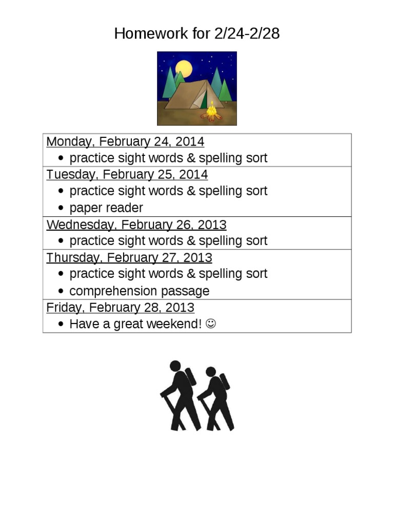 Weekly Homework: Sight Words & Spelling | PDF