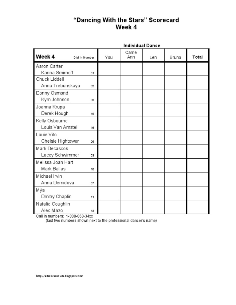 "DWTS Week 4 Scorecard & Call Info" | PDF | Dances | Ballroom Dance