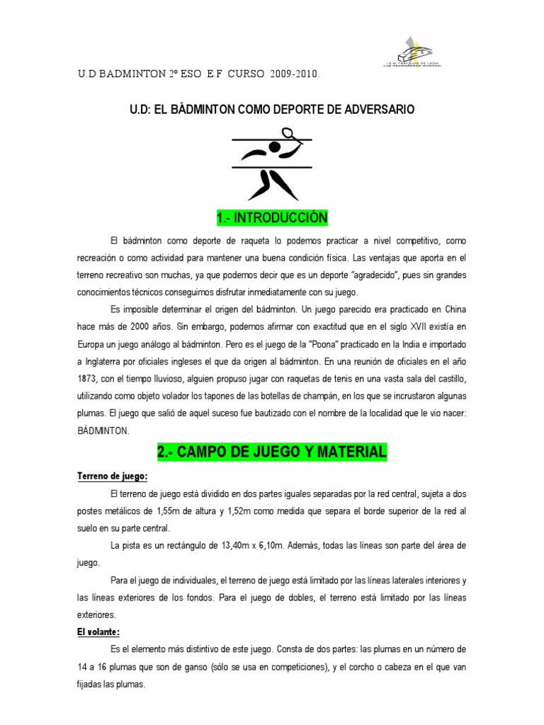 Unidad Didáctica de Bádminton 2ºeso | PDF | Juegos de habilidad física ...