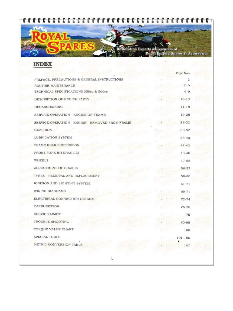 Royal Enfield Workshop Manual Part 1 | PDF