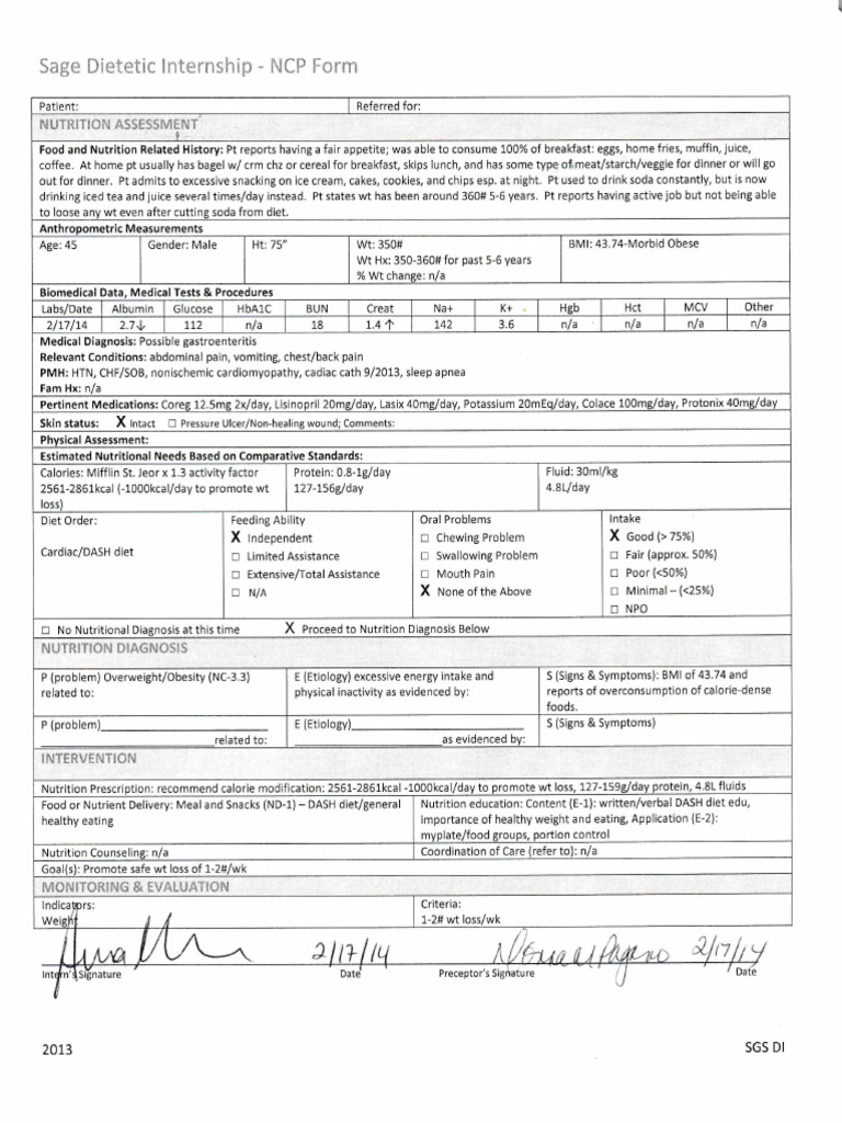 Clinical - NCP Form - Overweight-Obesity | PDF | Dieting | Nutrition