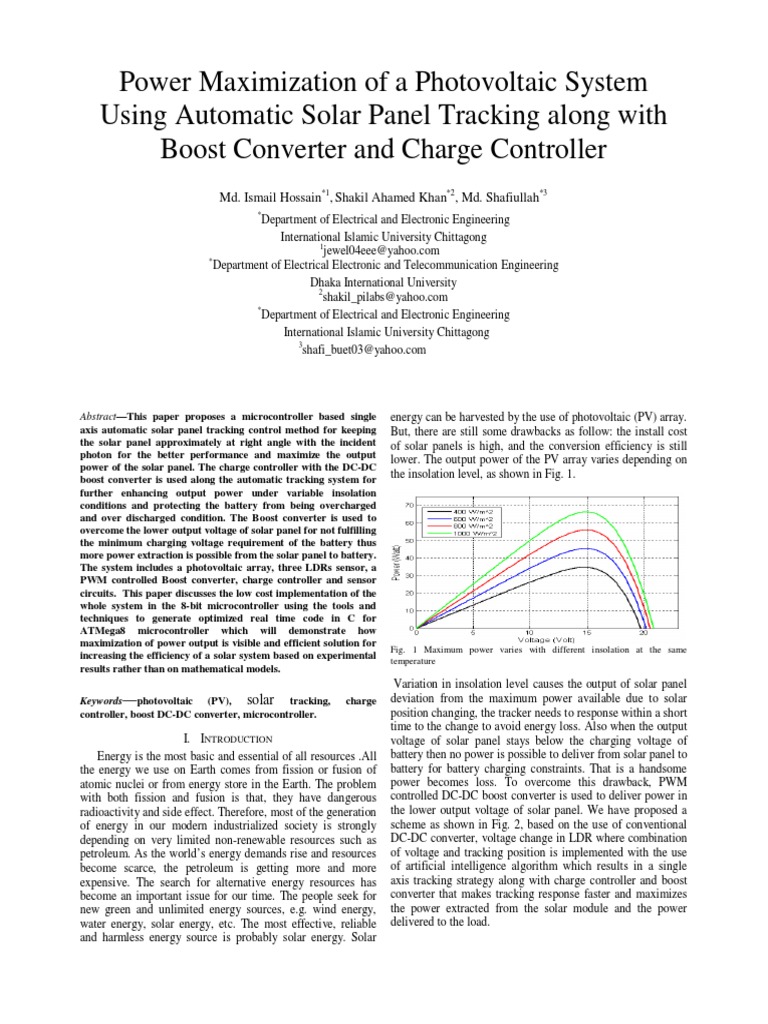 Power Maximization of A Photovoltaic System Using Automatic Solar Panel ...