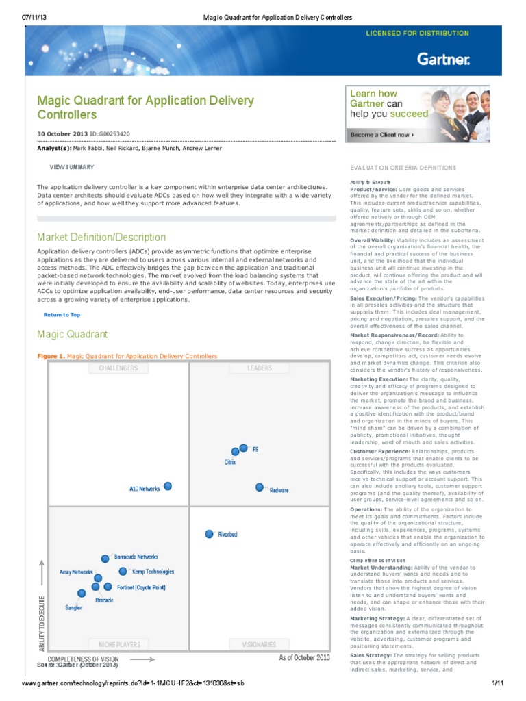 Magic Quadrant For Application Delivery Controllers | PDF | Cloud Computing | Strategic Management