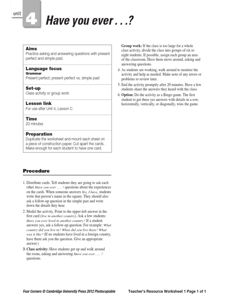 Have You Ever Speaking Activity | PDF | Communication | Learning