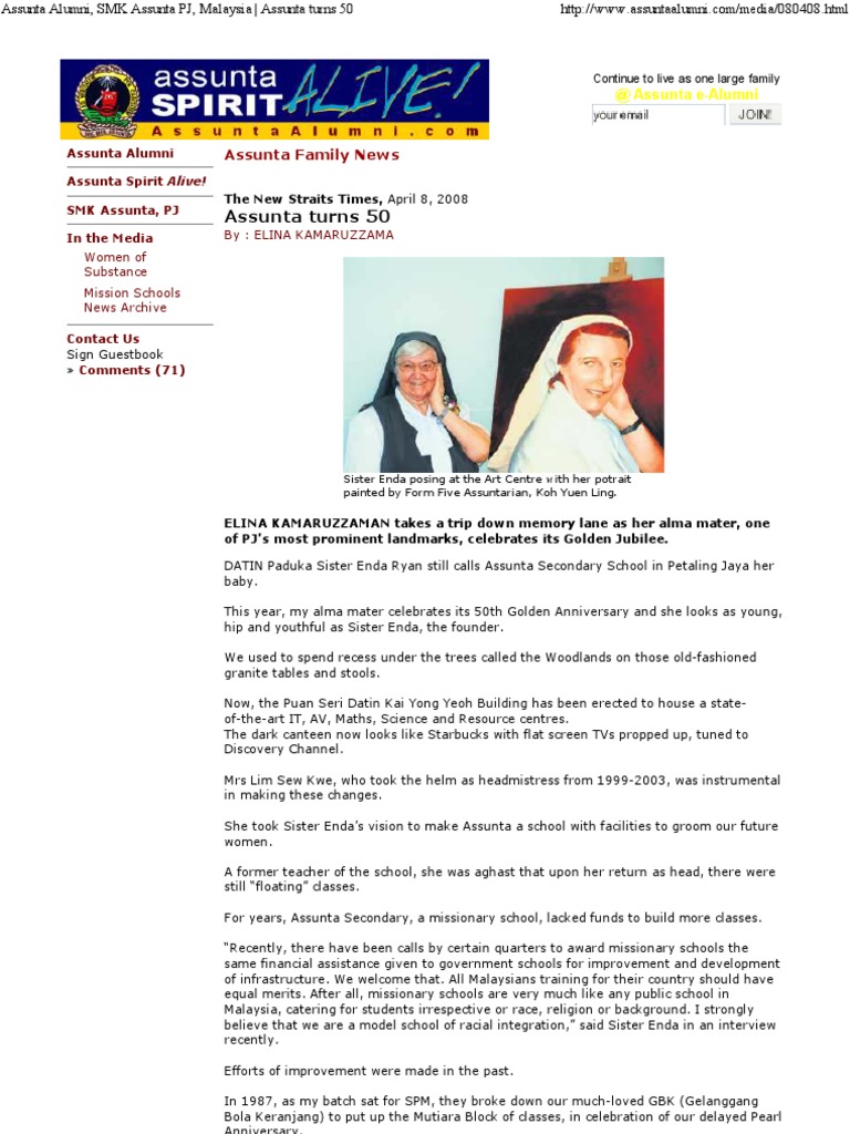 Assunta Alumni - Assunta Turns 50 - The News Straits Times - April 8 ...
