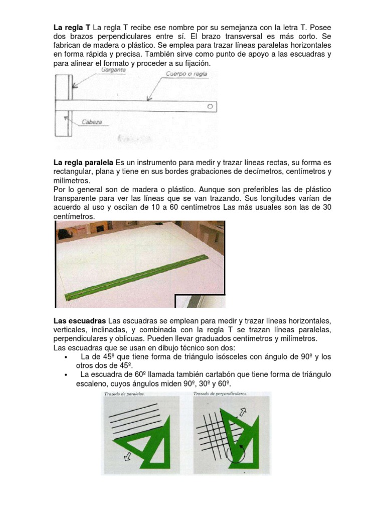 Uso y funciones de la regla T en dibujo técnico | PDF | Lápiz | Dibujo