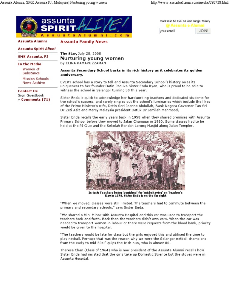 Assunta Alumni - Nurturing Young Women - The Star - July 28, 2008 | PDF ...