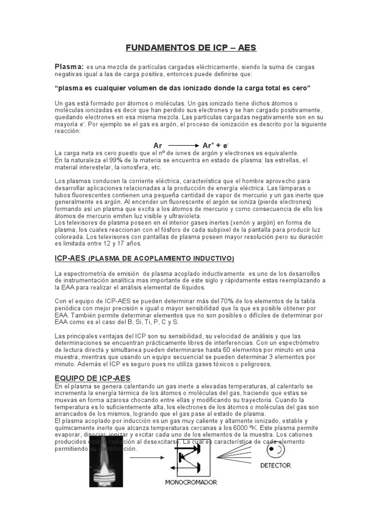 ICP-AES: Análisis Elemental Avanzado | PDF | Plasma (Física) | Electrón