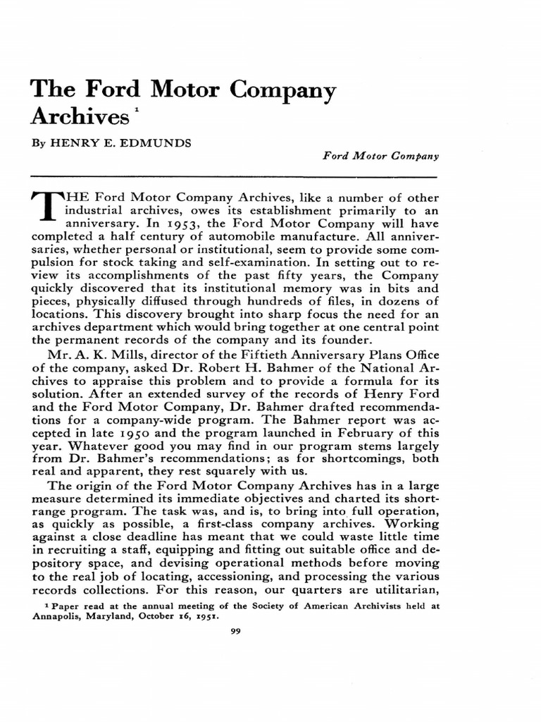 The Ford Motor Company Archives | Oral History | Archive