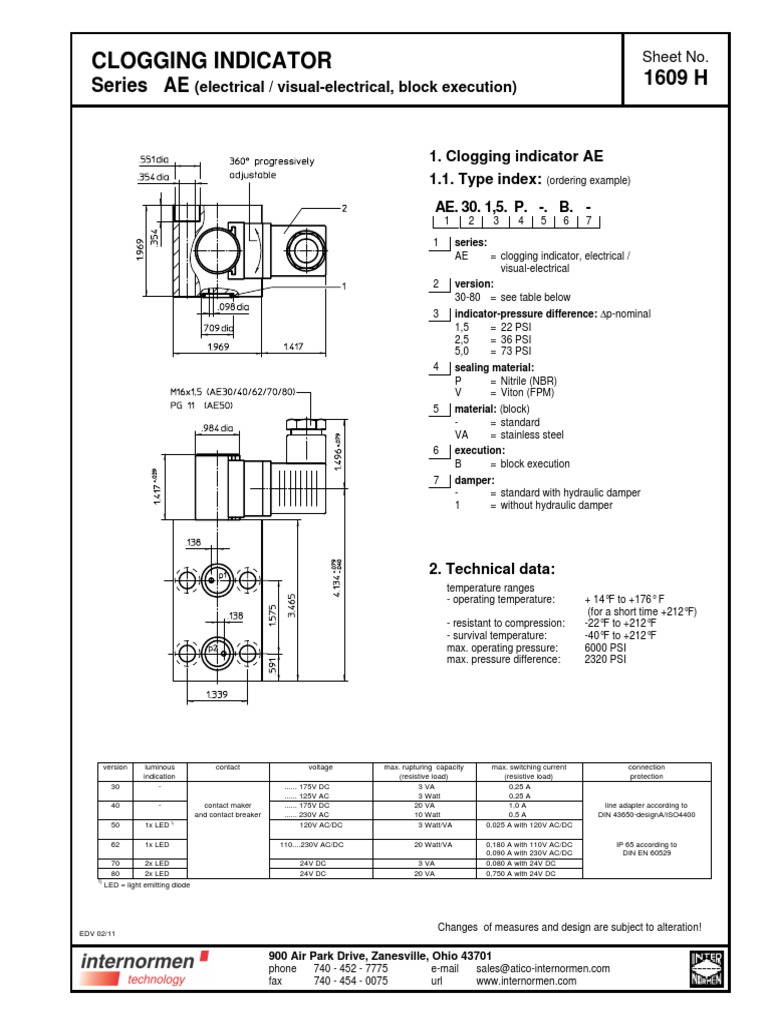 Internormen Clogging Indicator Ae Block | PDF | Switch | Light Emitting ...