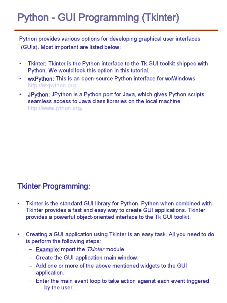 Tkinter | PDF | Widget (Gui) | Graphical User Interfaces