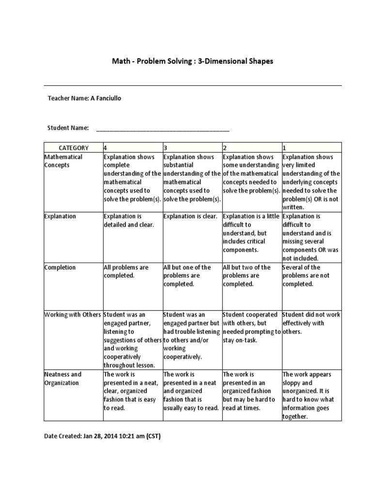 3d Rubric | PDF | Teaching Methods & Materials