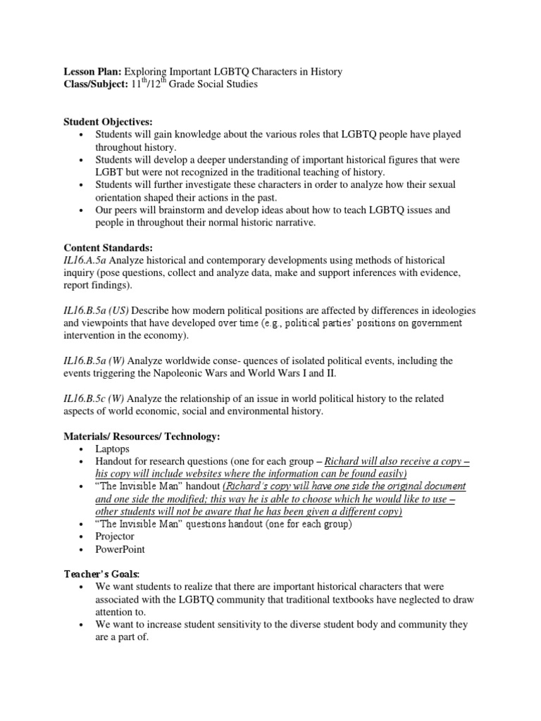 LGBT Lesson Plan | PDF | Reading Comprehension | Lesson Plan