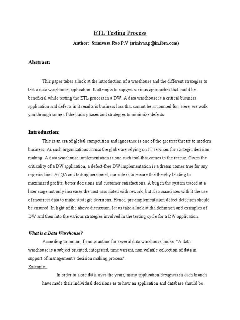 ETL Testing | PDF | Data Warehouse | Information Technology Management