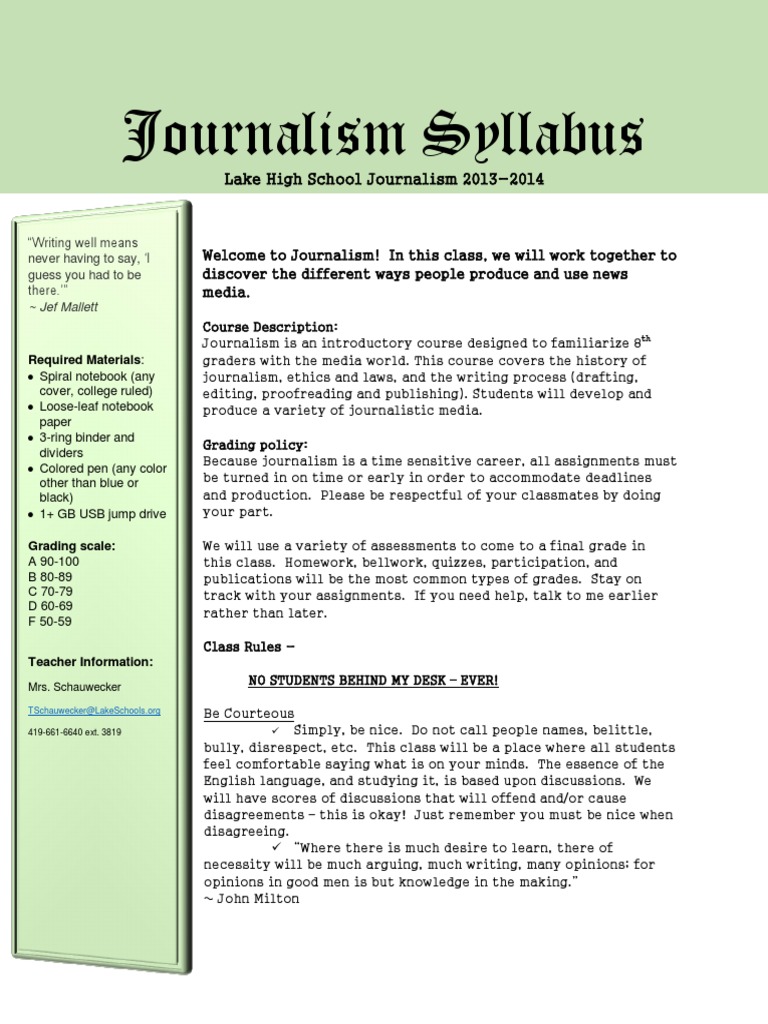 Journalism Syllabus | PDF | Journalism | Homework