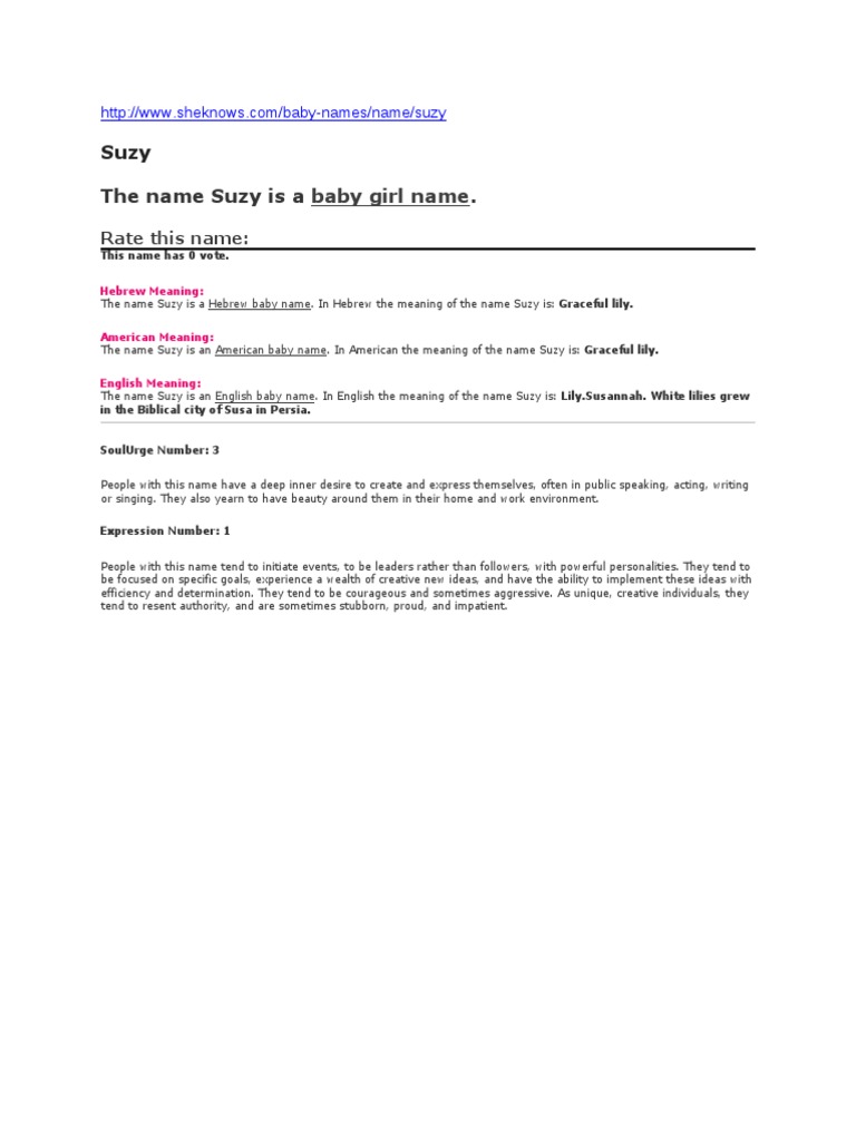 Meaning of the Name Suzy | PDF